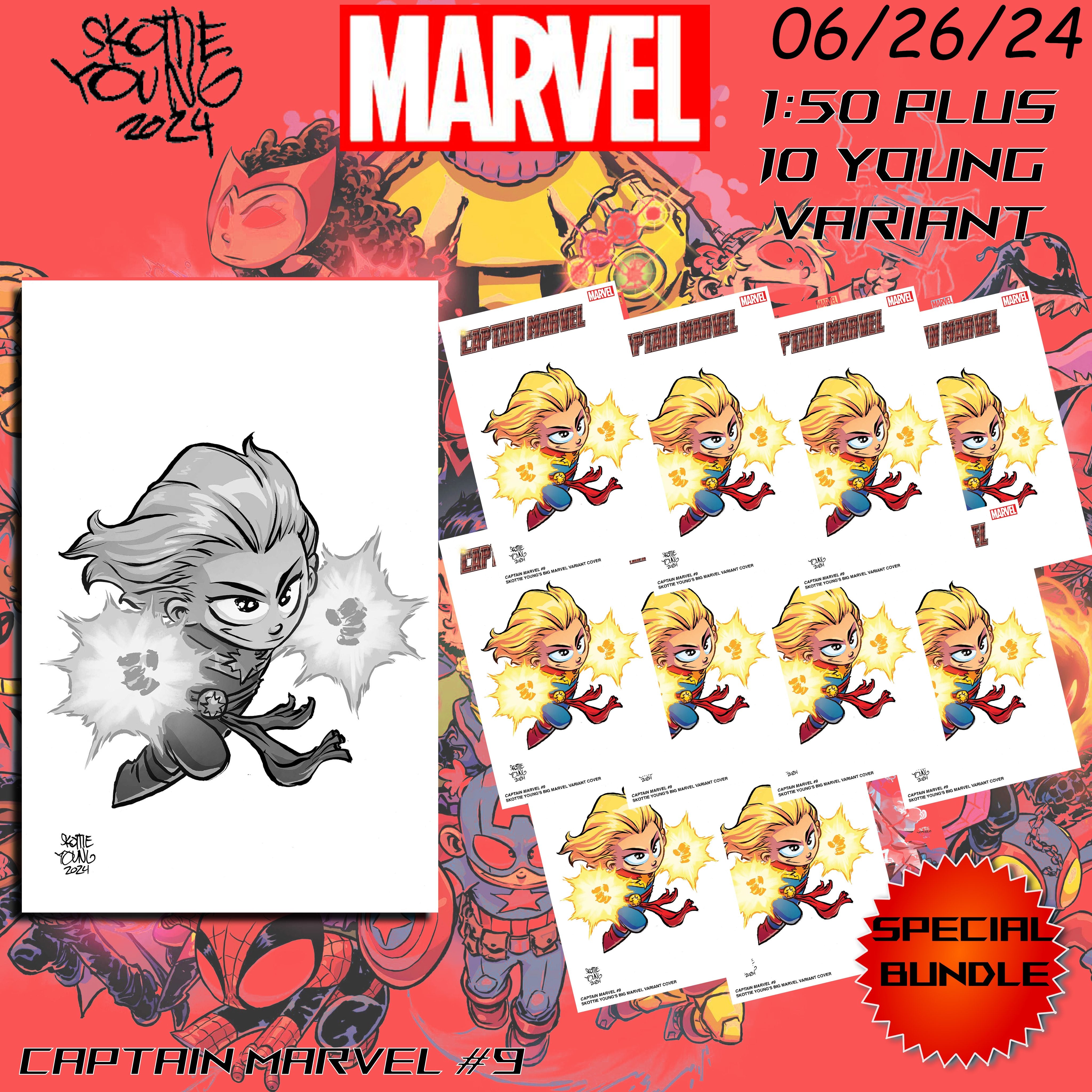 CAPTAIN MARVEL #9 SKOTTIE YOUNG'S BIG MARVEL VARIANT 1:50 RATIO BUNDLE