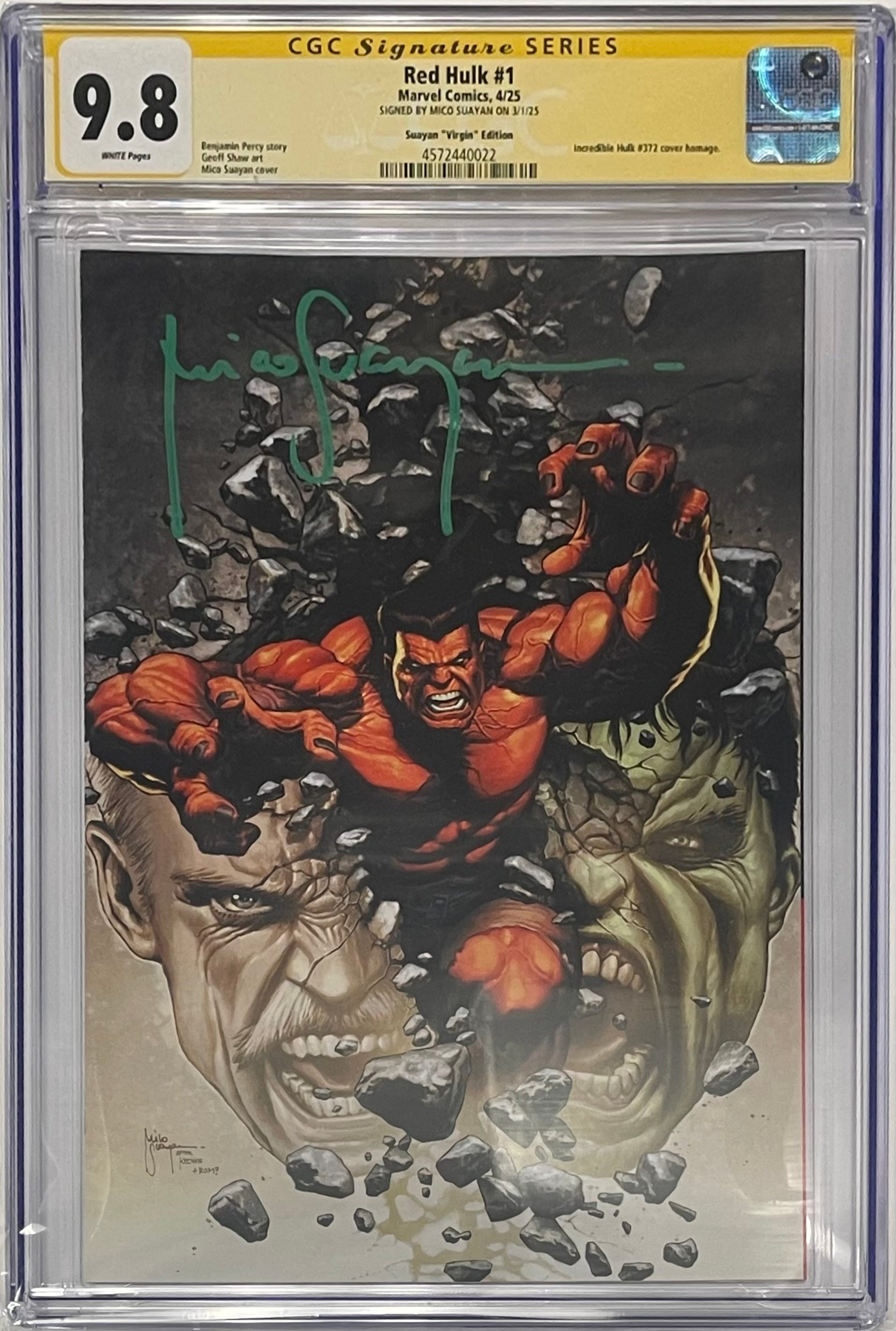 RED HULK #1 EXCLUSIVE VIRGIN VARIANT SIGNED BY MICO SUAYAN CGC 9.8 (IN