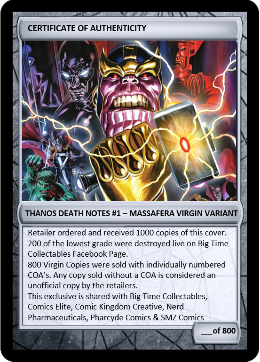 12/07/2022 THANOS DEATH NOTES #1 FELIPE MASSAFERA EXCLUSIVE VARIANT CO