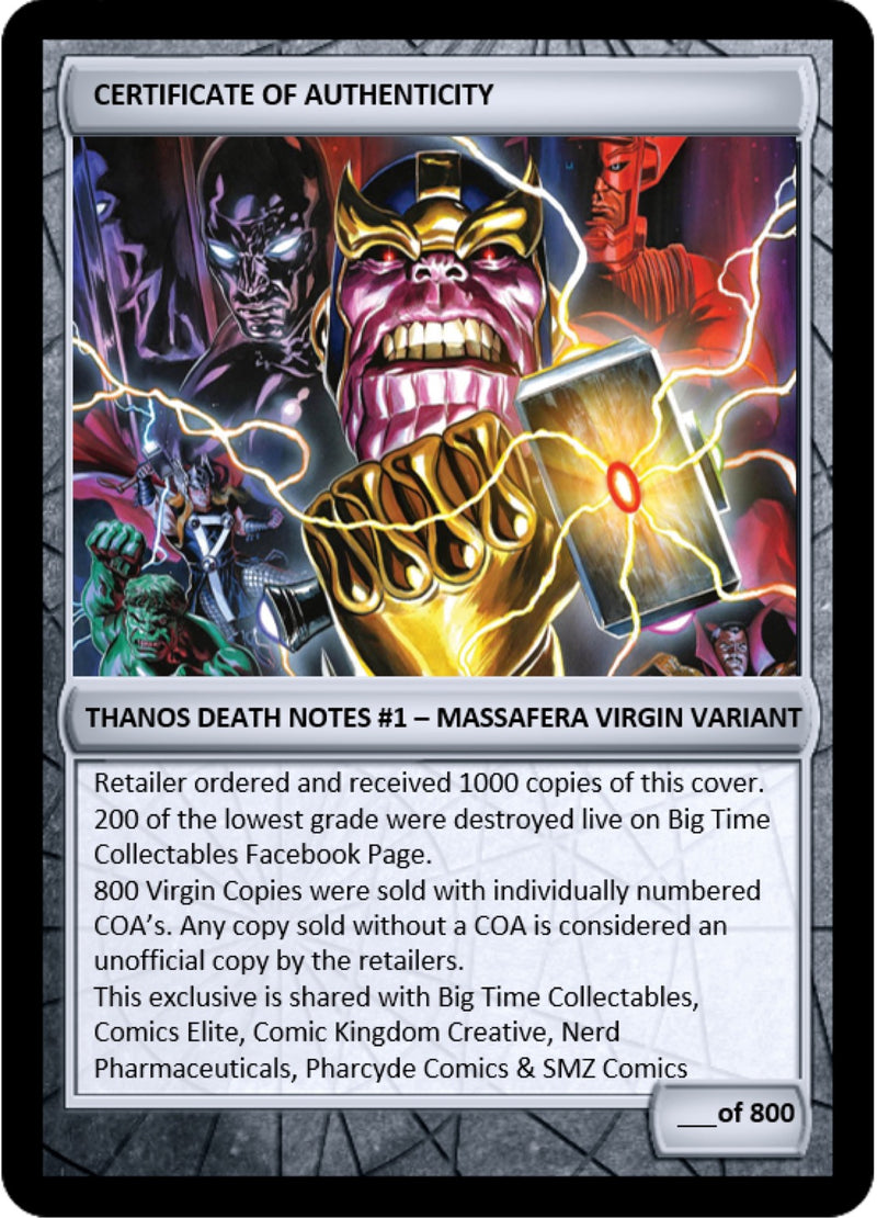 12/07/2022 THANOS DEATH NOTES #1 FELIPE MASSAFERA EXCLUSIVE VARIANT CO